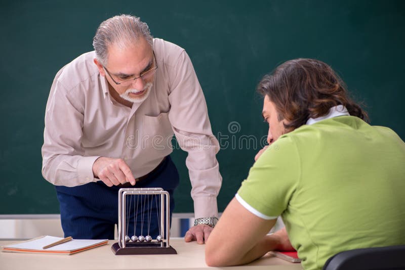 Old Professor Physicist and Young Student in the Classroom Stock Photo ...
