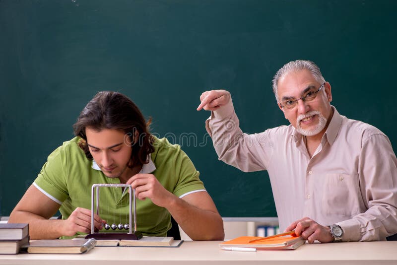 Old Professor Physicist and Young Student in the Classroom Stock Image ...