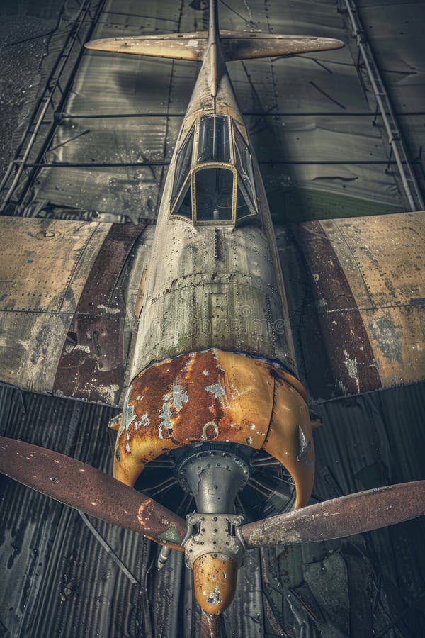 An Old Propeller Plane Parked Inside a Hangar. Suitable for Aviation ...