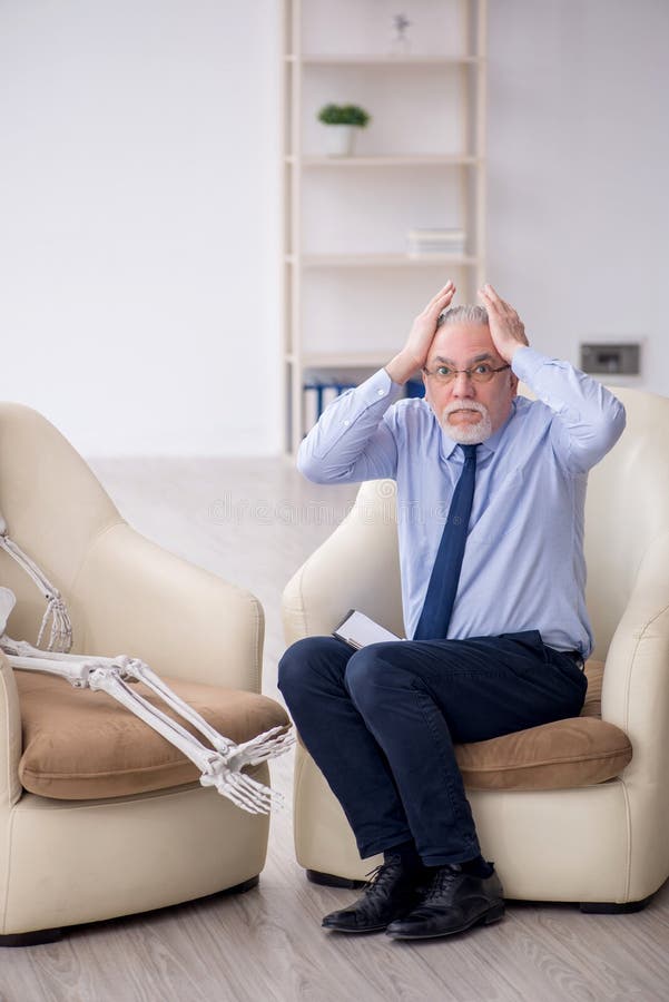 Old Male Psychologist Meeting with Skeleton Stock Photo - Image of ...