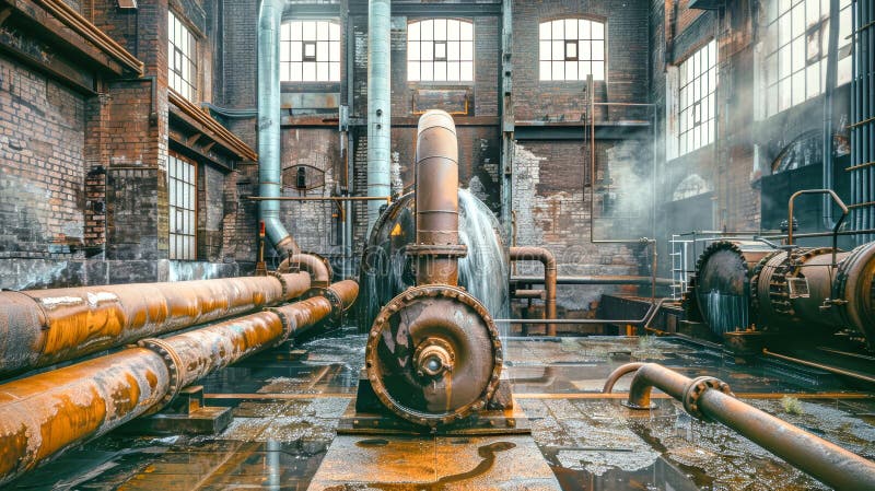 An Old Pumping Station Features Massive Pipes and a Steam Engine, with ...