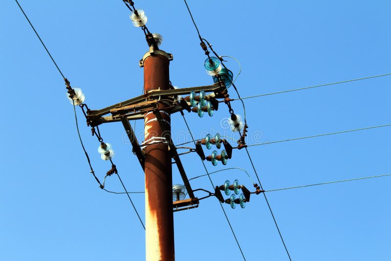 Old Pylon Power of High Tension Stock Image - Image of industry, metal ...