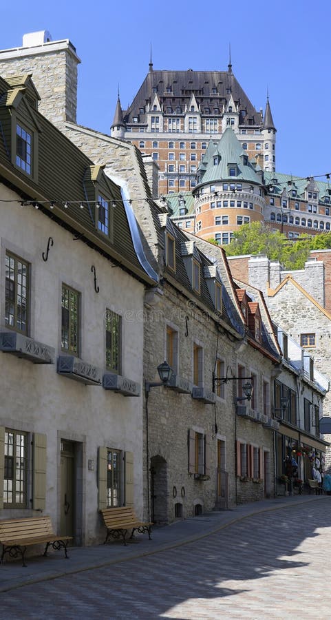 Old Quebec City and Frontenac Castle Stock Image - Image of door ...