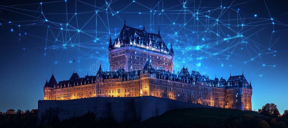 Old Quebec City Illuminated with Digital Network Connection Technology ...