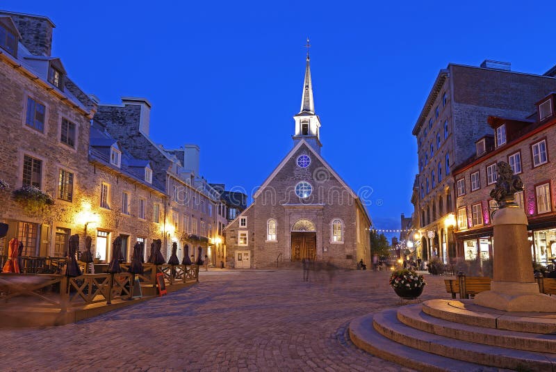 Old Quebec City Illuminated at Night, Place Royale Editorial Stock ...