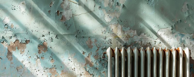 Old Radiator Against Peeling Paint Wall in Sunlight Stock Photo - Image ...