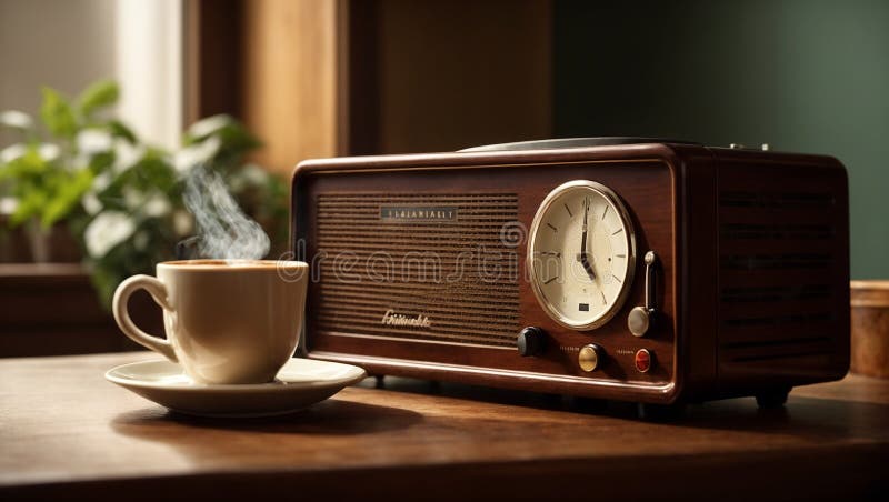 Old Radio with a Cup of Coffee Stock Illustration - Illustration of ...