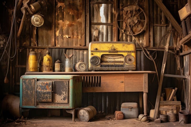 Old Radio in Rustic Barn Setting Stock Illustration - Illustration of ...