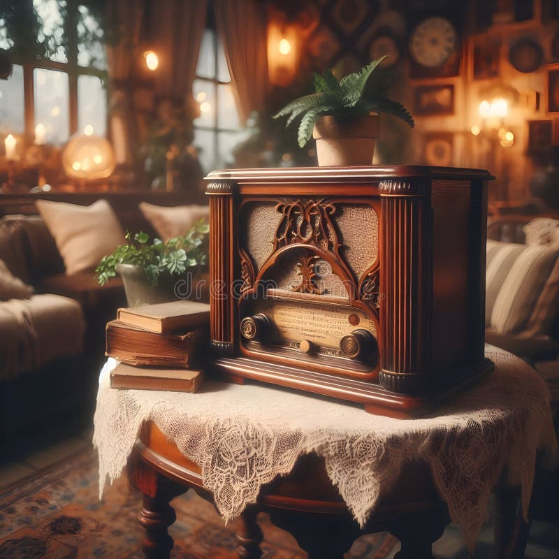 Old radio on a table stock illustration. Illustration of floor - 361250976