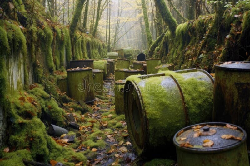 Old Radioactive Waste Barrels in a Neglected Area Stock Illustration ...