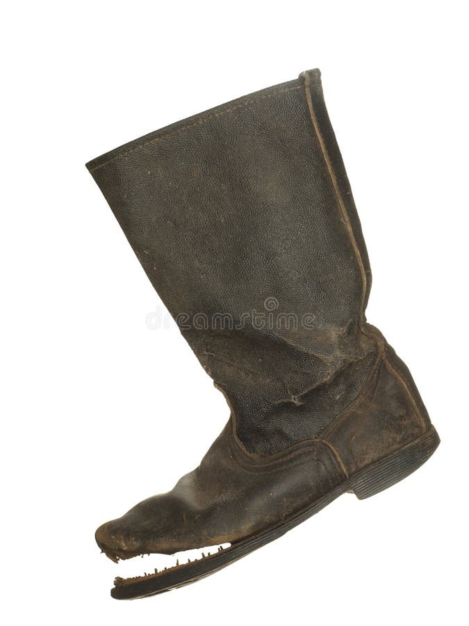 Old Ragged Rough Leather Boot Isolated on a White Background Stock ...
