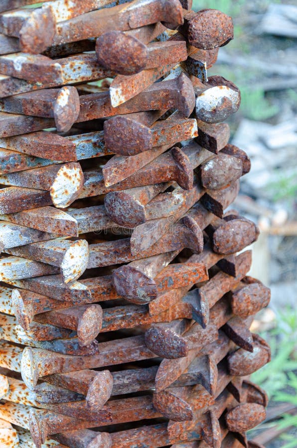 Railroad Track With Rusty Nails Stock Image - Image of track, industry ...