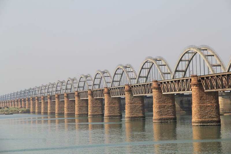 Old Railway Bridge and New Bridge Side View on Godavari River Stock ...