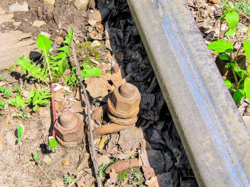 Old Railway Rail and Rusty Fasteners Stock Image - Image of industry ...