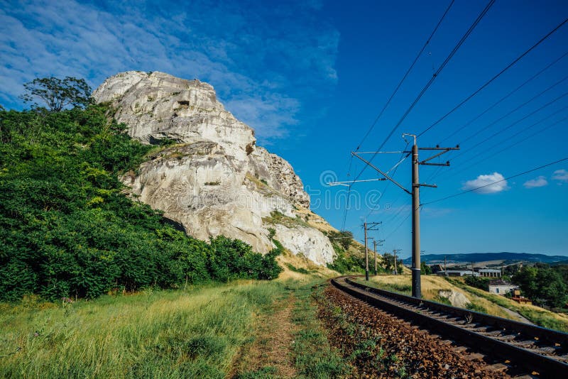 Old Railway among Rocks. Railroad Runs Along the Cliff Stock Image ...
