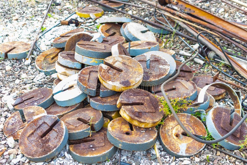 Old Railway Scrap with Poles Stock Photo - Image of abstract, railway ...