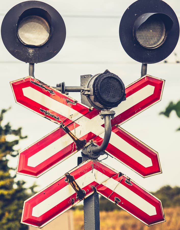 Old Railway Sign, Traffic Light with Beep. Stock Image - Image of metal ...