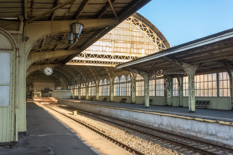 Old Railway Station With A Platform Clock Empty Without People Stock Image Image Of Cargo