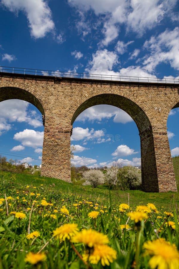 Old Railway Stone Viaduct in the Spring in Sunny Day Stock Image ...