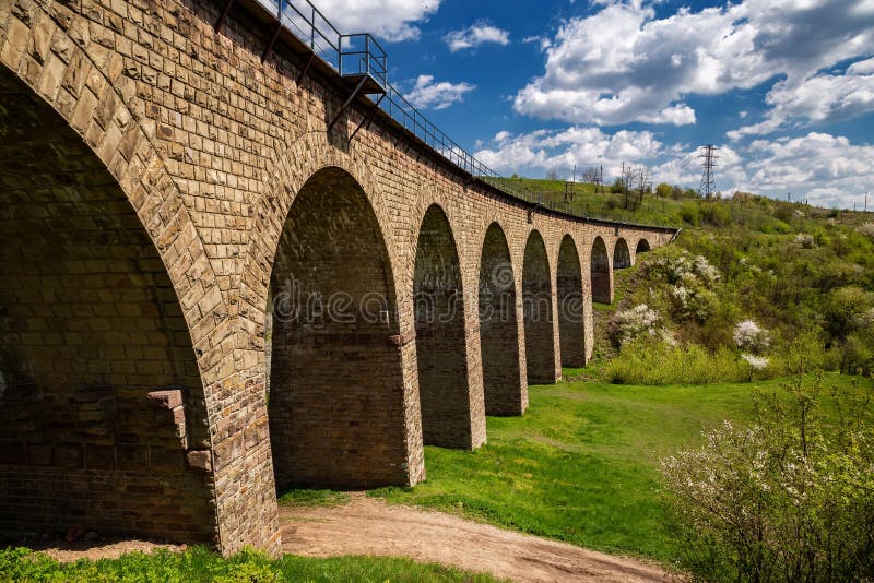 Old Railway Stone Viaduct in the Spring in Sunny Day Stock Image ...