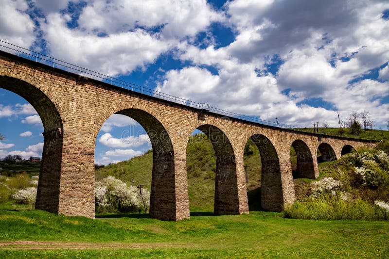 Old Railway Stone Viaduct in the Spring in Sunny Day Stock Image ...
