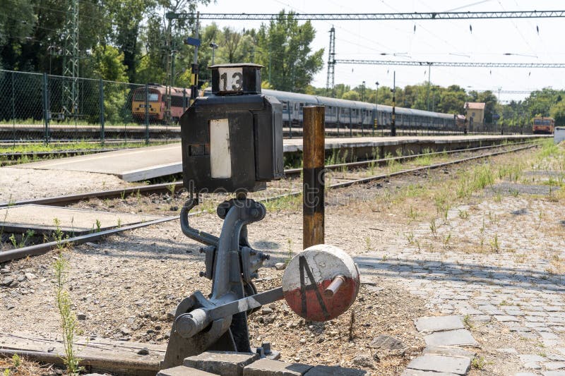 Old Railway Switch with Train Tracks in the Background in Hungary Stock ...