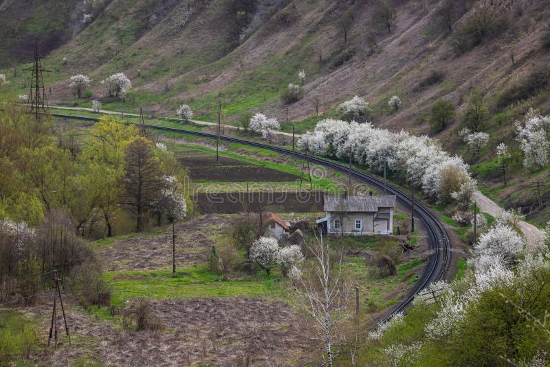 Old Railway Track on the Morning Hills Landscape Stock Photo - Image of ...