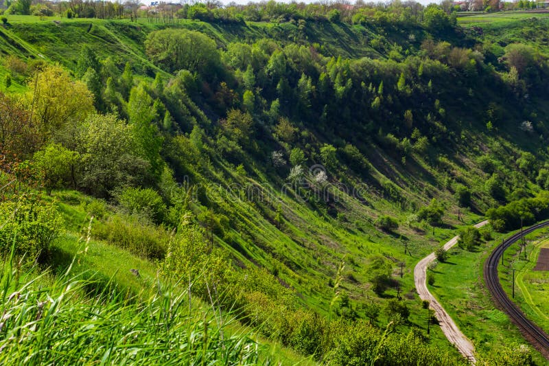Old Railway Track on the Morning Hills Landscape Stock Image - Image of ...