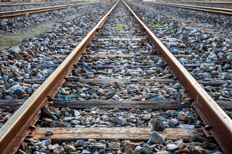 Old Railway Tracks with Traditional Wood and Stone Stock Photo - Image ...