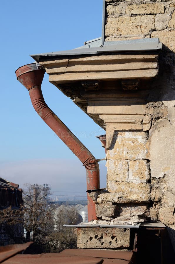 Old Rain Pipe on Abandoned Building Facade,Odessa,Ukraine Stock Photo ...