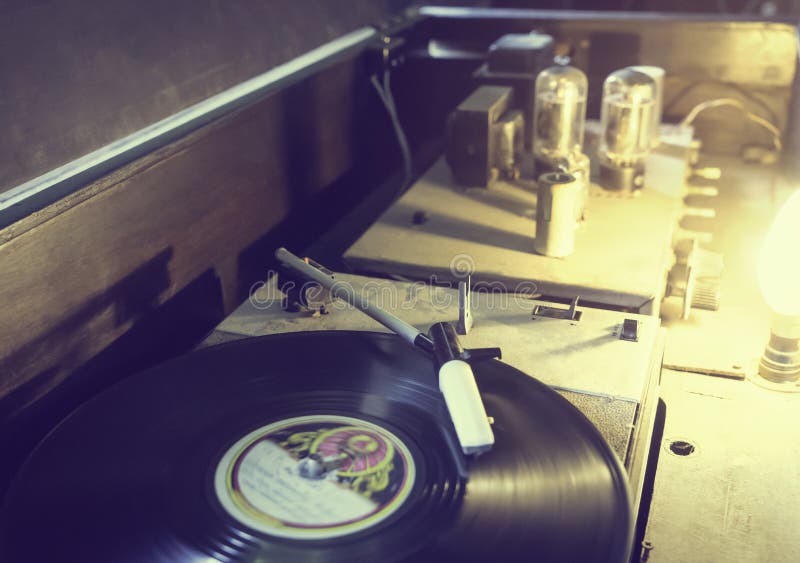 Old Record Player Rotating Disc,vintage Tone. Stock Image - Image of ...