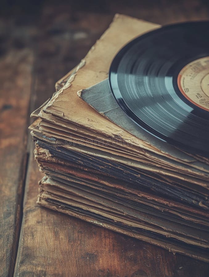 Old Records on Wooden Table Stock Image - Image of vintage, nostalgic ...