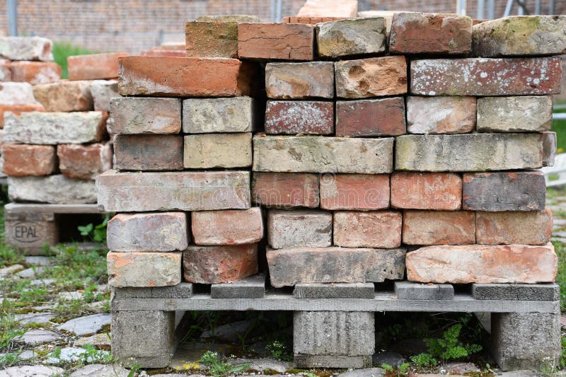 Recycled Bricks Stacked on Palette Stock Image - Image of orderly ...