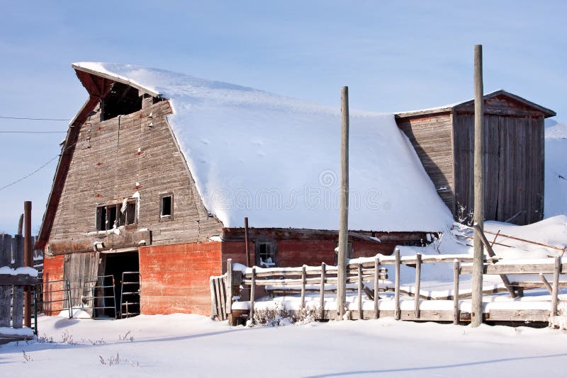 Old Red Barn in Winter stock photo. Image of farm, cold - 12346776