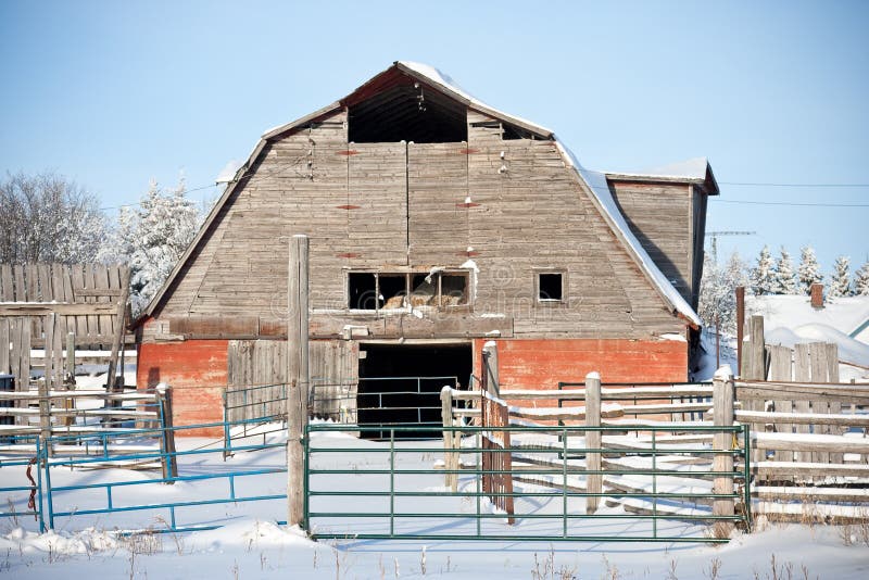 Old Red Barn in Winter stock photo. Image of farm, cold - 12346776