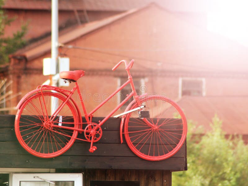 Old Red Bike As Decoration on the Building Stock Image - Image of ...