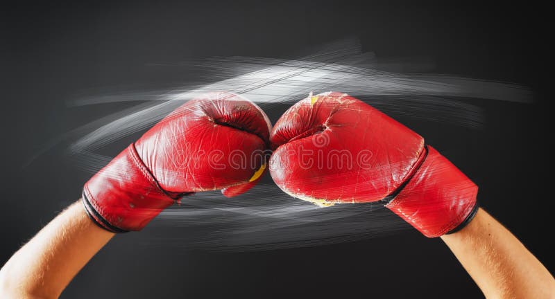 Old Red Boxing Gloves Glow Flashes Dark Background Stock Photo - Image ...