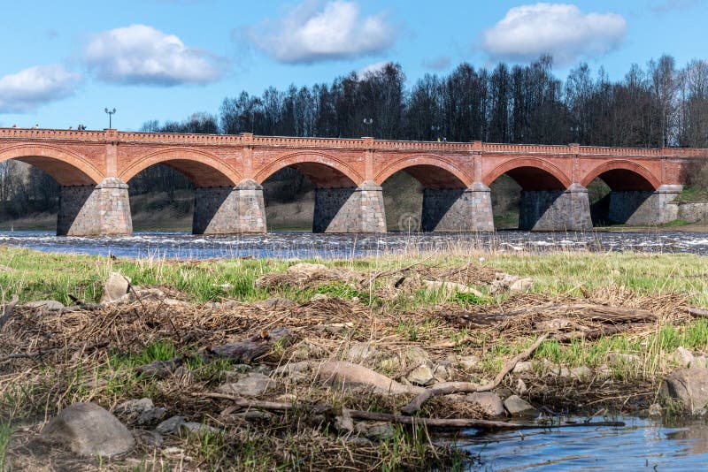 Old red brick bridge stock image. Image of bridge, kuldiga - 115293101