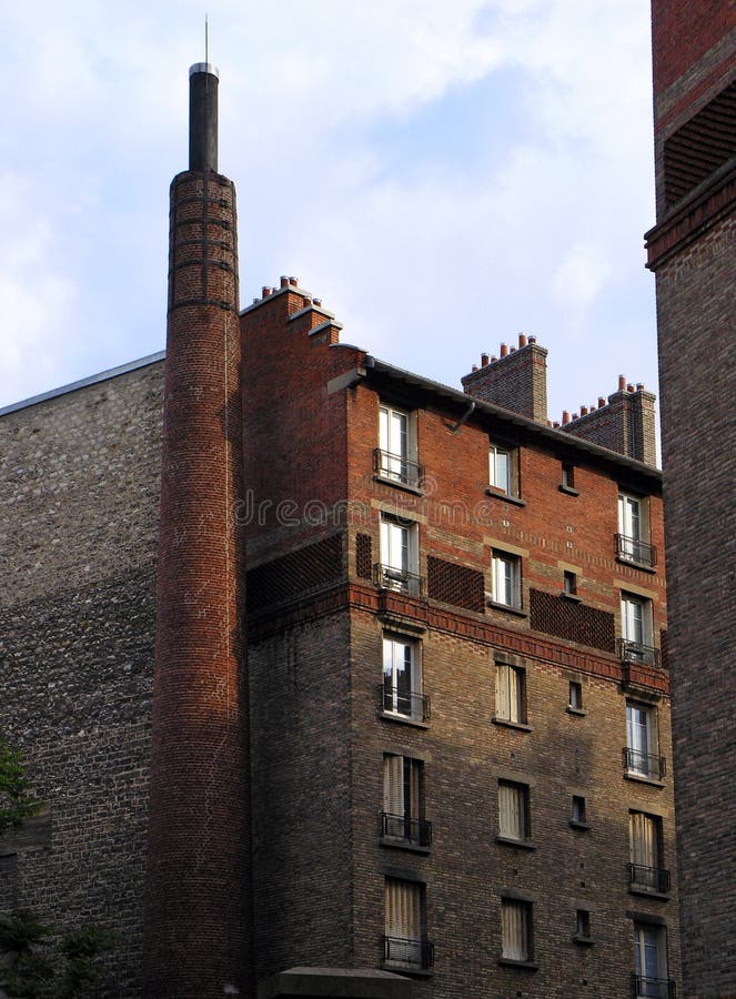 Old Red Brick Building in Paris Suburb Stock Image - Image of france ...