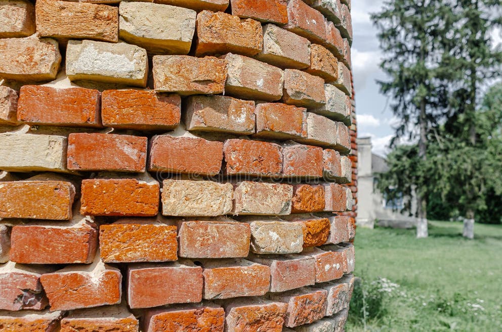 Old Red Brick Column, Weathering Cement between Bricks Stock Photo ...