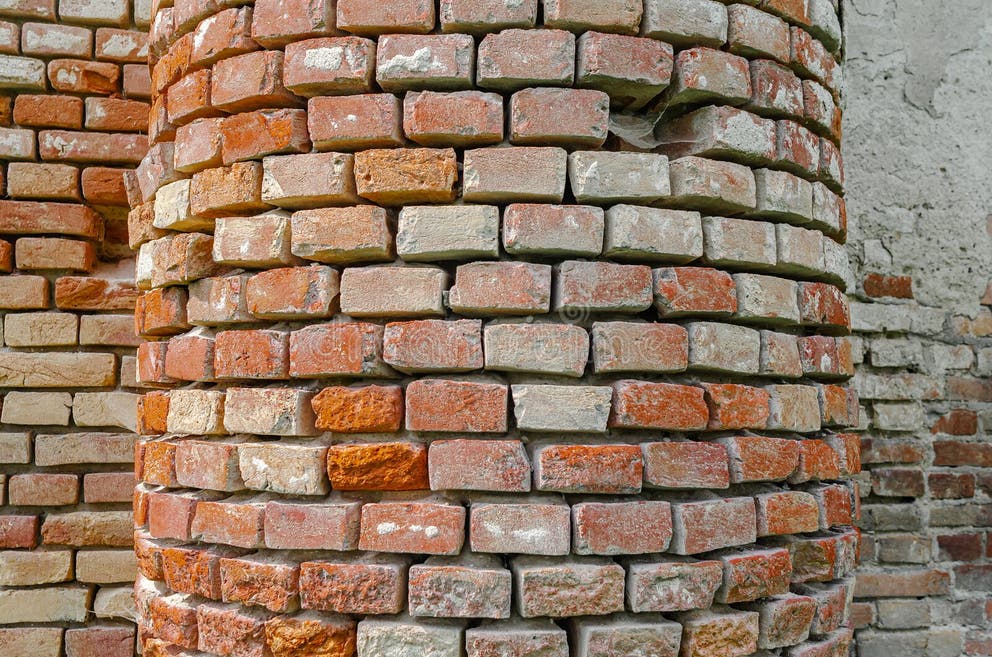 Old Red Brick Column, Weathering Cement between Bricks Stock Photo ...