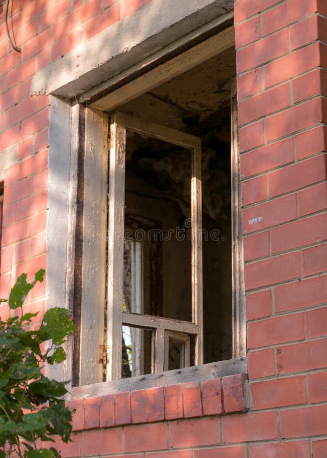 An Old Red Brick House, Window Frames without Glass Stock Photo - Image ...