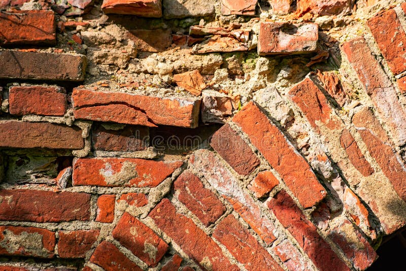 Red Brick Wall with Chipped Pieces Stock Image - Image of grungy, stone ...