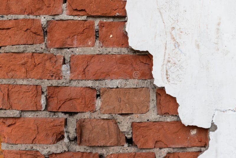 Old Red Brick Wall with Collapsed White Plaster Stock Photo - Image of ...