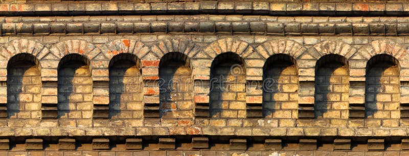 Old Red Brick Wall Fragment with Arches. Horizontal Seamless Arc Stock ...
