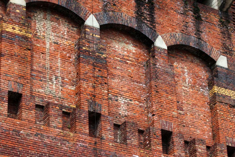 Old Red Brick Wall with Protruding Blocks As Background Stock Photo ...