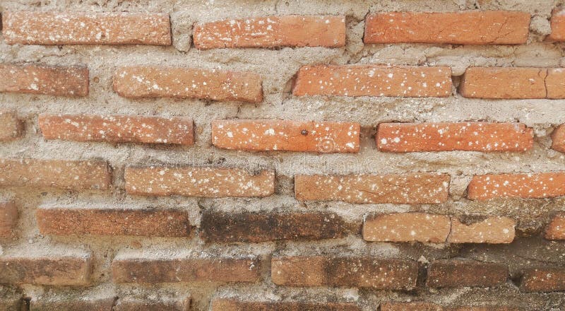 Old Red Brick Wall with Rough Cement Texture Stock Image - Image of ...