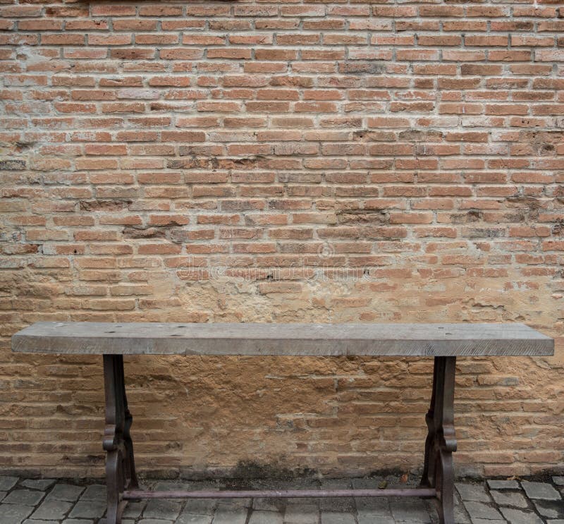 Old Red Brick Wall Texture with Old Wooden Chair Stock Photo - Image of ...
