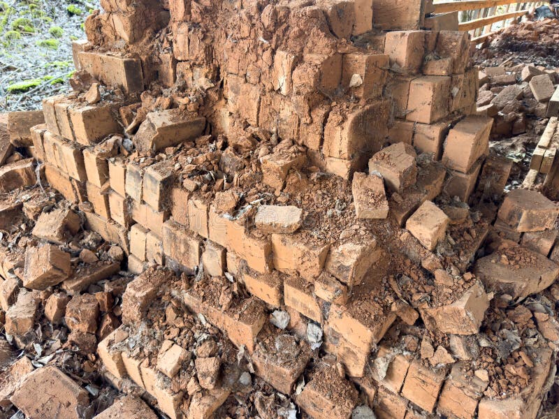 Old Red Bricks Stone Wall Texture in a Brick Factory Stock Image ...