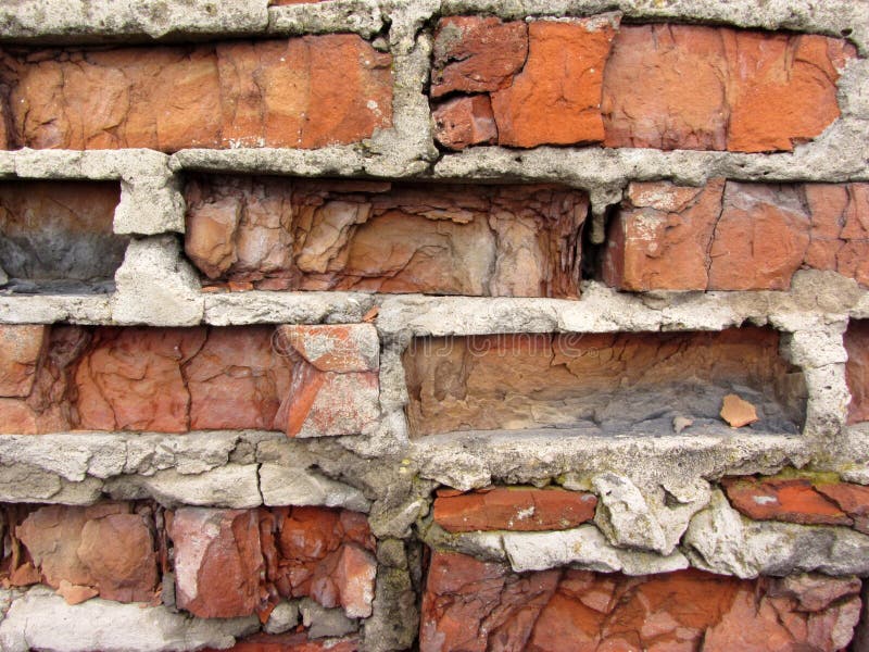 Old Red Brickwork Delaminating Bricks with Wall Cavities Stock Image ...